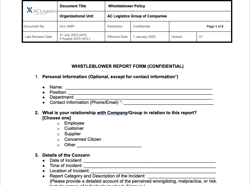 Whistleblower Report Form Download – AC Logistics